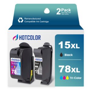 hotcolor ink cartridge 78 15 replacement for hp 15 78 ink for hp 940c ink deskjet 812c psc 750 officejet v40 g85 ink(1black/1tri-color, 2pack)