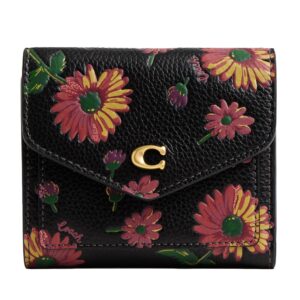 coach floral printed leather wyn small wallet, black multi