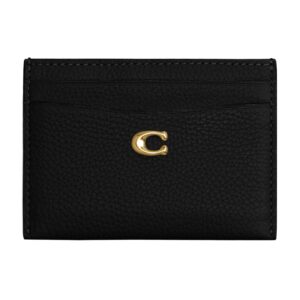 coach polished pebble leather essential card case, black