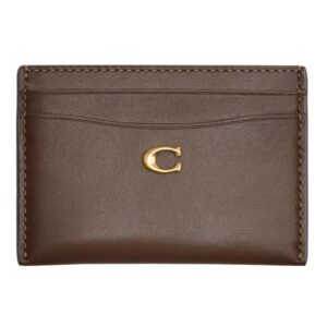 coach refined calf leather essential card case, dark stone