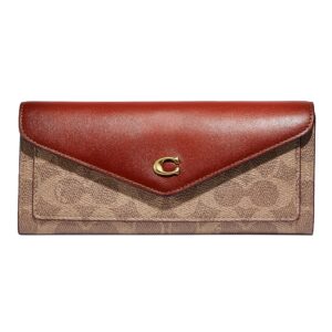 coach women's colorblock coated canvas signature wyn soft wallet, b4/tan rust, one size