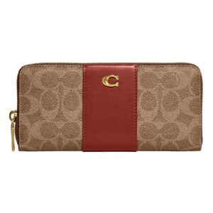 coach color-block coated canvas signature slim accordion zip, tan rust