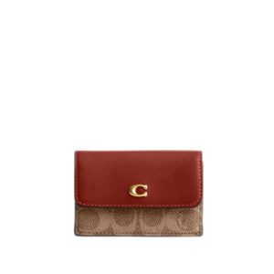 coach women's essential coated canvas signature mini trifold wallet, b4/tan rust, one size