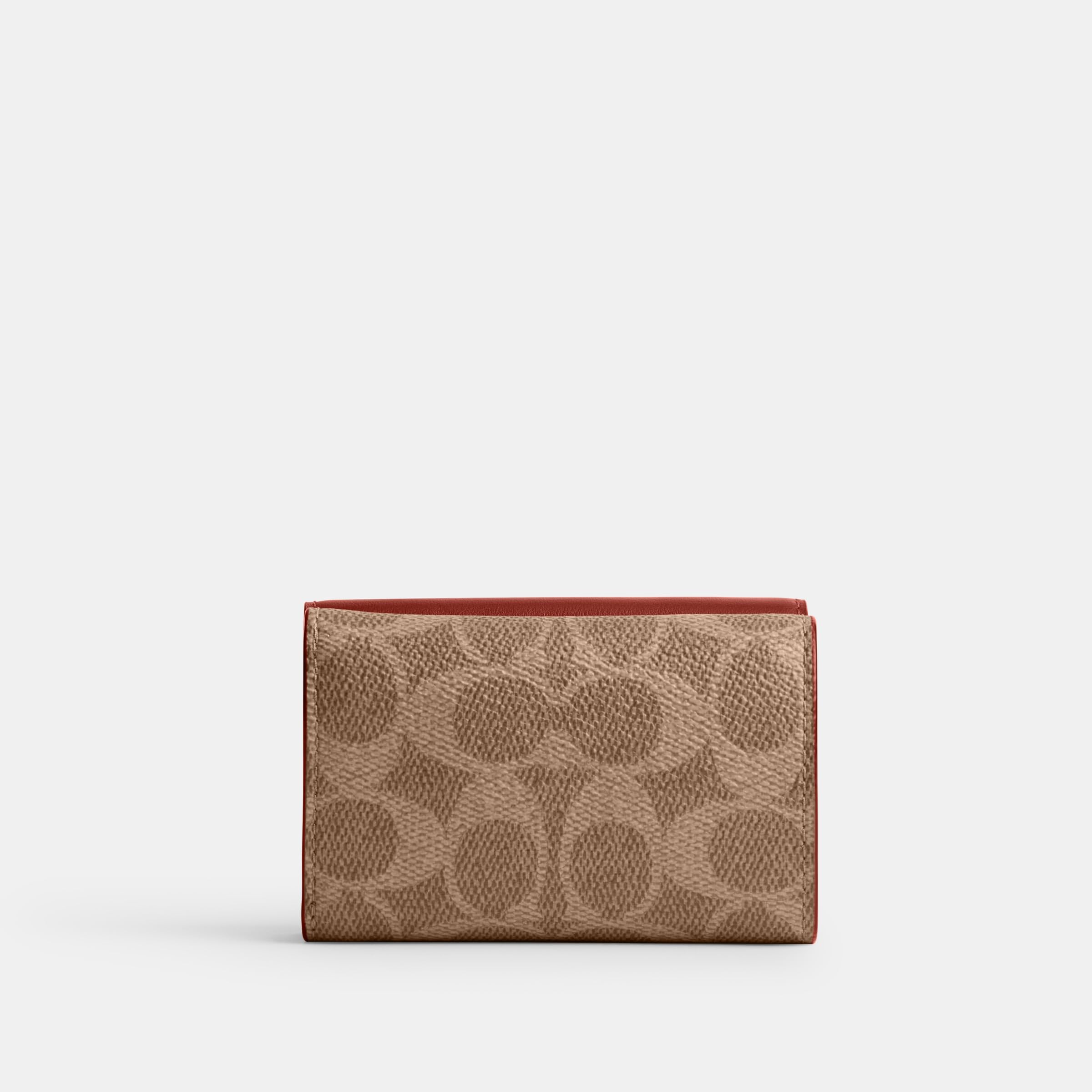 Coach Women's Essential Coated Canvas Signature Mini Trifold Wallet, B4/Tan Rust, One Size