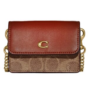 coach women's colorblock coated canvas signature half flap card case, tan rust, one size