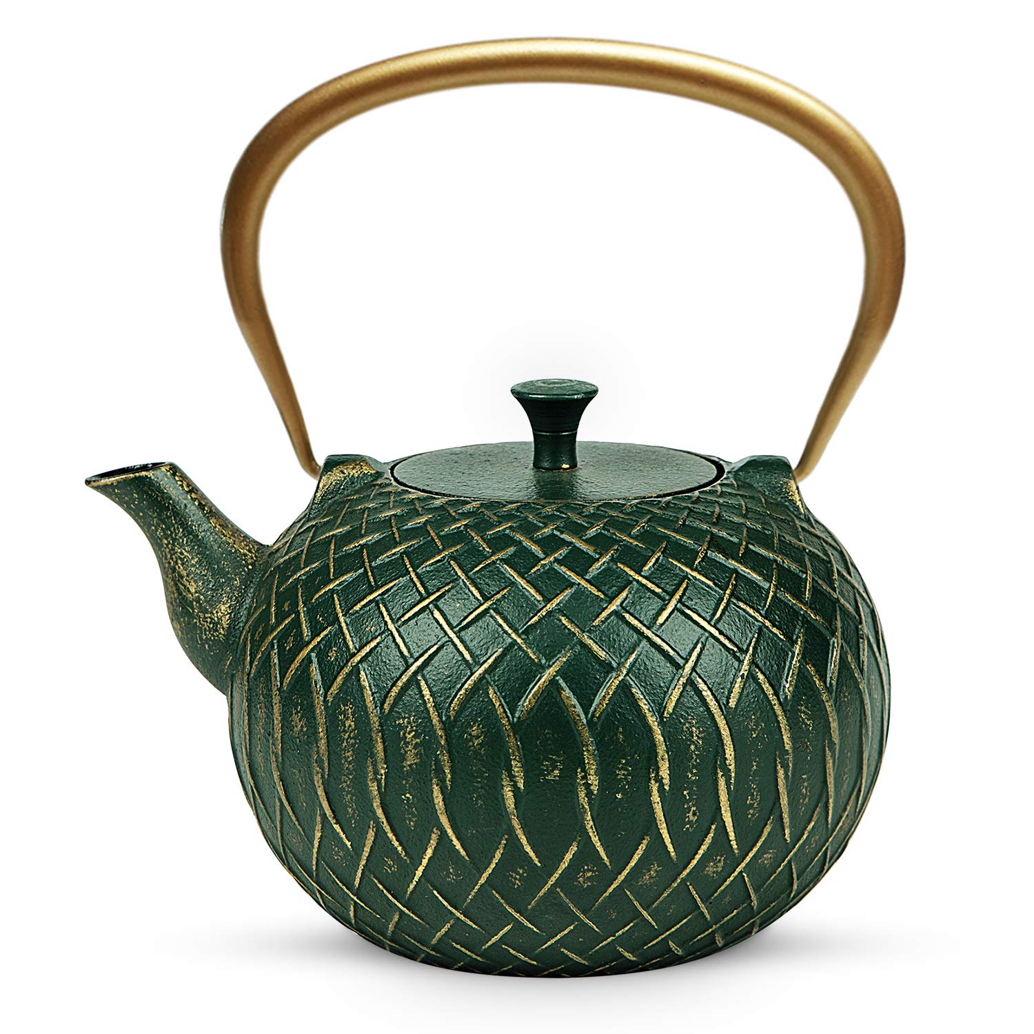 Tea Kettle, Toptier Japanese Cast Iron Tea Kettle for Stove Top, Stovetop Safe Teapot with Infusers for Loose Tea, 34 Ounce (1000 ml), Dark Green Melody