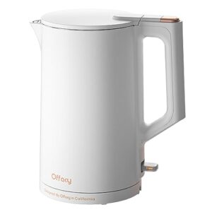 electric kettle, 304 stainless steel interior, bpa-free, double wall 1.5l hot water boiler, 1500w tea kettle with auto shut-off & boil dry protection, cordless base & led indicator(white)