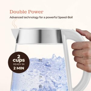 Speed-Boil Water Electric Kettle, 1.7L 1500W, Coffee & Tea Kettle Borosilicate Glass, Water Boiler, Auto Shut-Off, Cool Touch Handle, Base Detachable, LED. 360° Rotation, Boil Dry Protection (White)