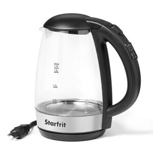 starfrit 024011-002-0000 1.7-liter 1,500-watt glass electric kettle with variable temperature control, black