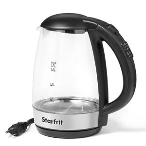 Starfrit 024011-002-0000 1.7-Liter 1,500-Watt Glass Electric Kettle with Variable Temperature Control, Black