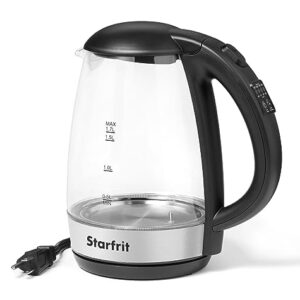 Starfrit 024011-002-0000 1.7-Liter 1,500-Watt Glass Electric Kettle with Variable Temperature Control, Black