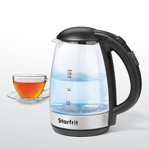 Starfrit 024011-002-0000 1.7-Liter 1,500-Watt Glass Electric Kettle with Variable Temperature Control, Black