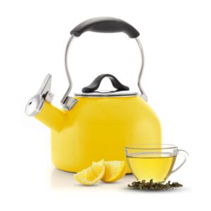 chantal 1.8 qt kettle, oolong series, premium enamel on carbon steel, whistling, even heating & quick boil (canary yellow)