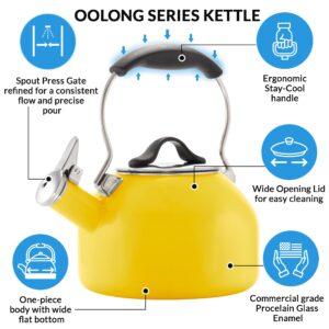 Chantal 1.8 QT Kettle, Oolong Series, Premium Enamel on Carbon Steel, Whistling, Even Heating & Quick Boil (Canary Yellow)