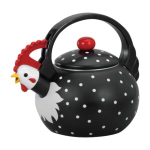 whistling tea kettle for stove top enamel on steel teakettle, supreme housewares rooster design teapot water kettle cute kitchen accessories teteras (1.6 quart, rooster)