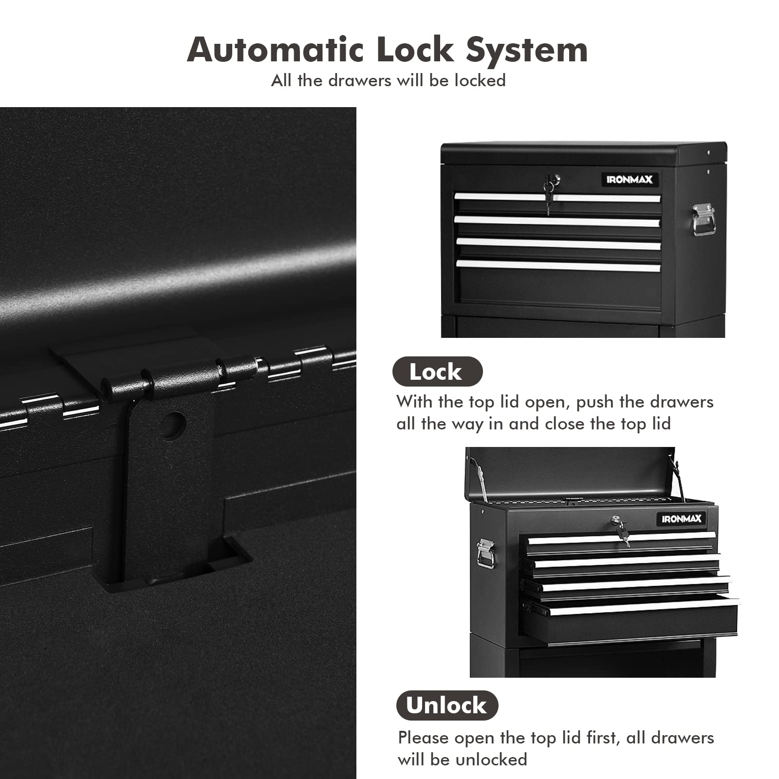 Goplus 6-Drawer Rolling Tool Chest, 3-in-1 Tool Box Organizer w/Auto Locking System & Lockable Wheels & Sliding Drawers & Detachable Top, Tool Storage Cabinet for Garage Workshop (Black)