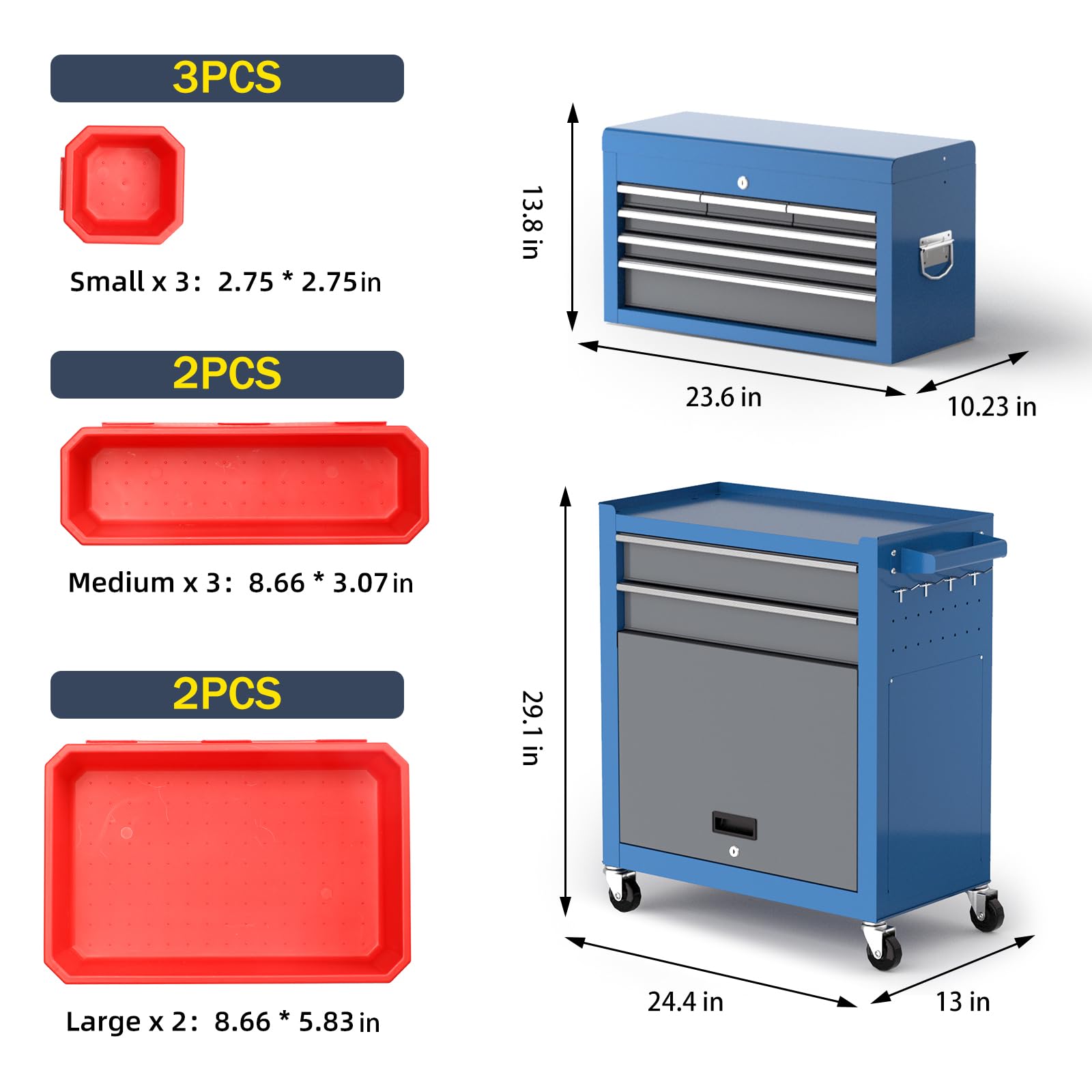 AIRAJ 8 Drawers Large Tool Chest,Workshop Utility Rolling Tool Chest with Wheels,Garage Tool Box with Security Lock and Tool Box Organizer,Heavy Duty Tool Cabinets Hold Up to 550 lbs(Blue)