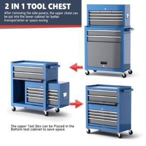 AIRAJ 8 Drawers Large Tool Chest,Workshop Utility Rolling Tool Chest with Wheels,Garage Tool Box with Security Lock and Tool Box Organizer,Heavy Duty Tool Cabinets Hold Up to 550 lbs(Blue)