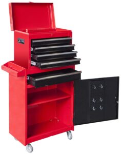 wolf rolling garage workshop tool organizer: detachable 4 drawer tool chest with large storage cabinet and adjustable shelf, red/black (wf1204r-rb)