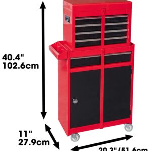 Wolf Rolling Garage Workshop Tool Organizer: Detachable 4 Drawer Tool Chest with Large Storage Cabinet and Adjustable Shelf, Red/Black (WF1204R-RB)