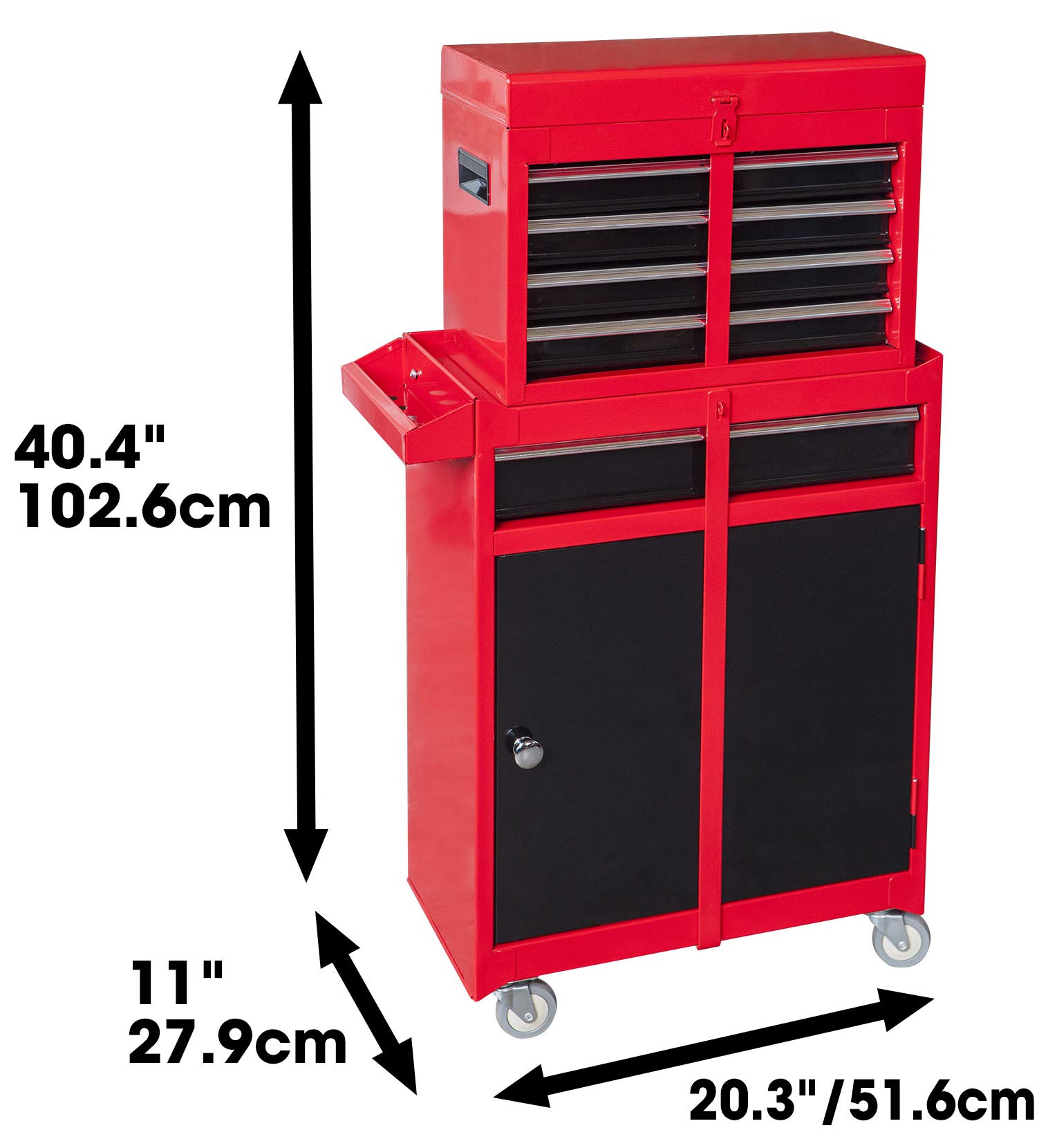 Wolf Rolling Garage Workshop Tool Organizer: Detachable 4 Drawer Tool Chest with Large Storage Cabinet and Adjustable Shelf, Red/Black (WF1204R-RB)