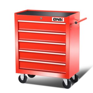 dna motoring tools-00263 5-drawer plastic top rolling tool cabinet with keyed locking system,13" d x 24.5" w x 30.5" h,red