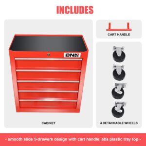 DNA MOTORING TOOLS-00263 5-Drawer Plastic Top Rolling Tool Cabinet with Keyed Locking System,13" D x 24.5" W x 30.5" H,Red