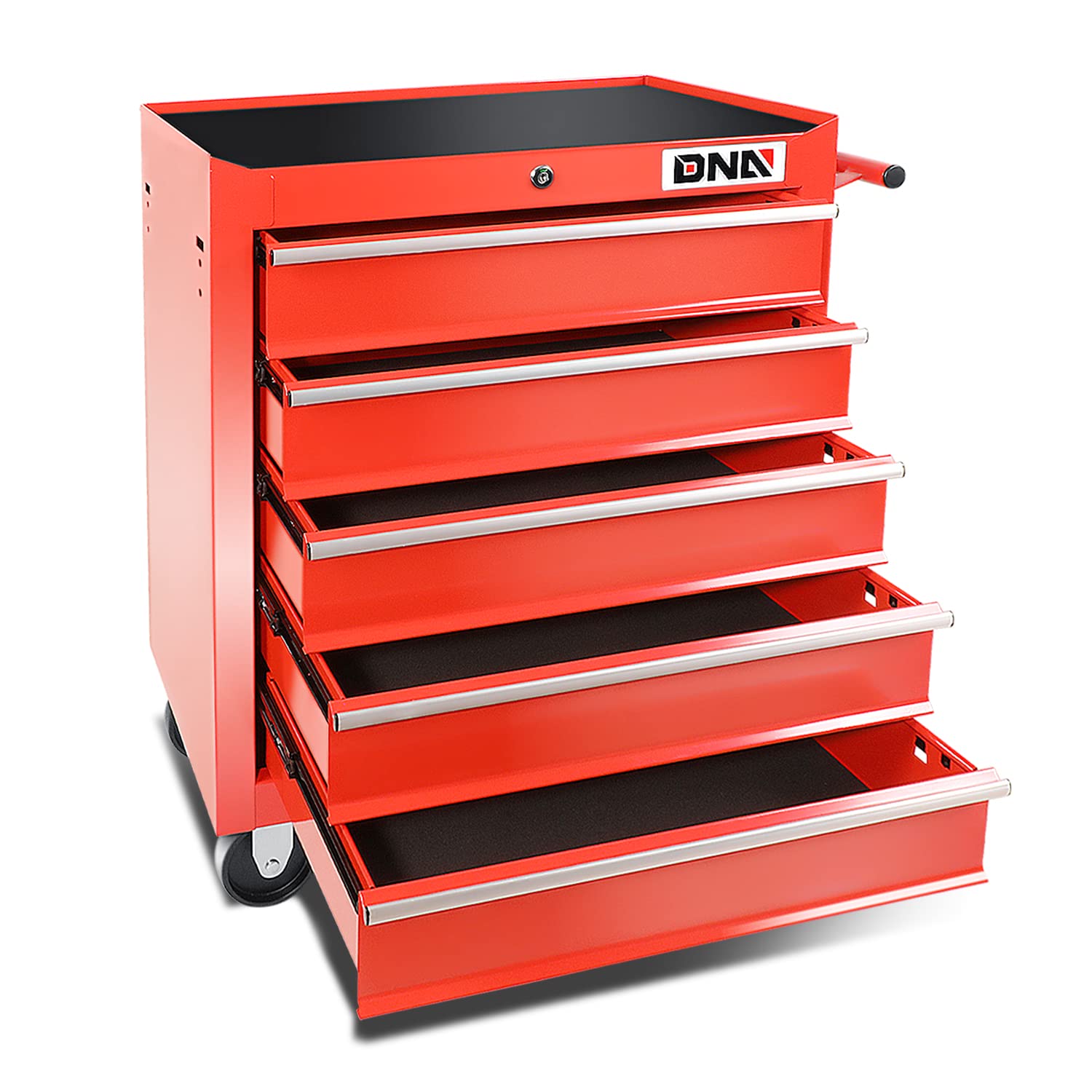 DNA MOTORING TOOLS-00263 5-Drawer Plastic Top Rolling Tool Cabinet with Keyed Locking System,13" D x 24.5" W x 30.5" H,Red