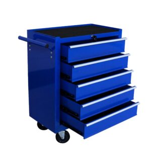 hpdmc rolling garage workshop tool organizer 5 drawer tool chest, tool storage cabinet for garage storage with 4 wheels and locking system, blue