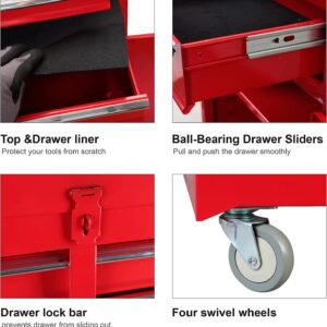 ROAD DAWG Torin Rolling Garage Workshop Organizer: Detachable 4 Drawer Tool Chest with Large Storage Cabinet and Adjustable Shelf, 20.3" l x 11" w x 40.4" h, Red