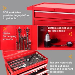 ROAD DAWG Torin Rolling Garage Workshop Organizer: Detachable 4 Drawer Tool Chest with Large Storage Cabinet and Adjustable Shelf, 20.3" l x 11" w x 40.4" h, Red