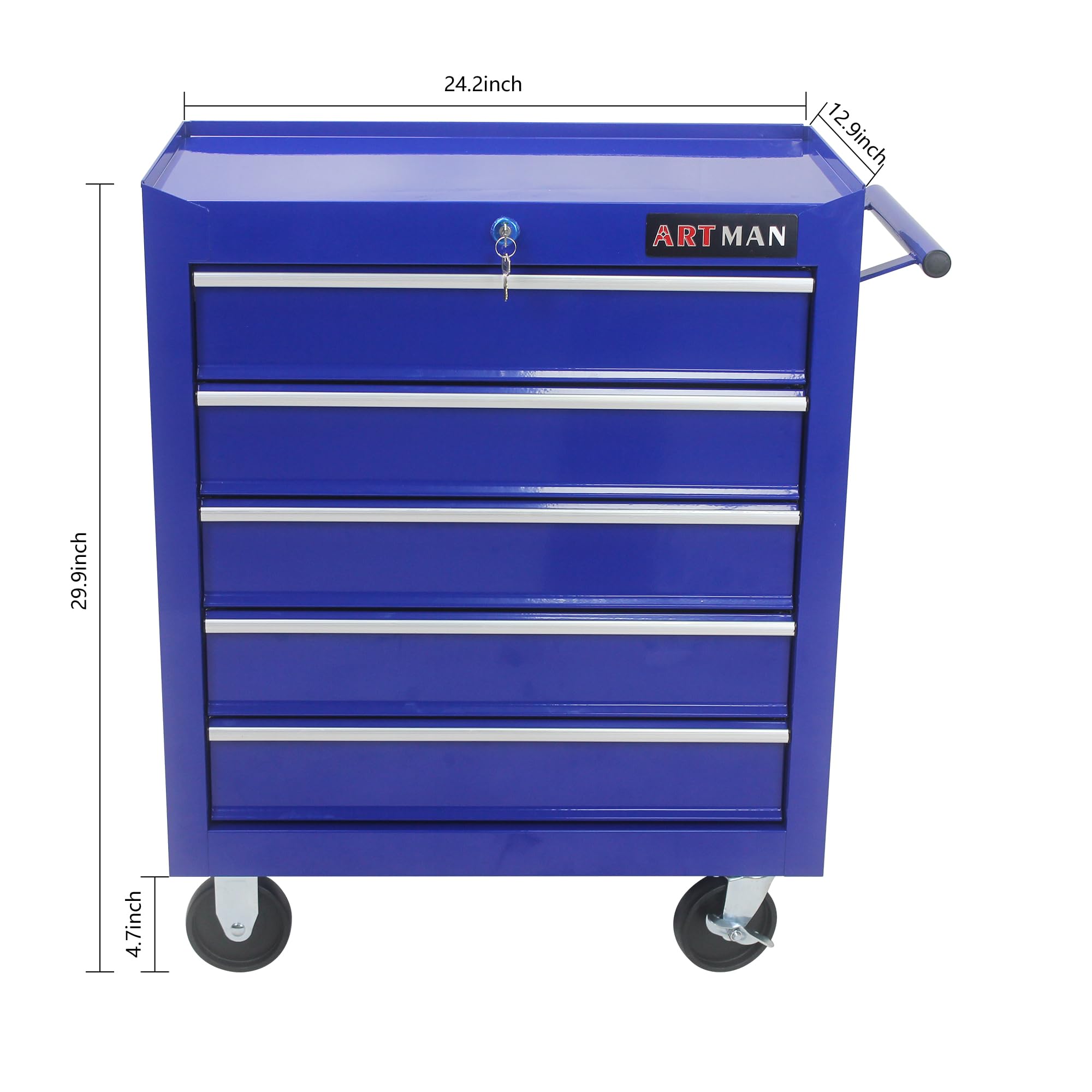 5-Drawer Workshop Tool Chest with Wheels and Lockable Drawers, Heavy Duty 220 LBS Capacity Rolling Tool Cart, Cold Rolled Steel Storage Organizer Tool Box for Warehouse, Garage, Repair Shop - BLUE