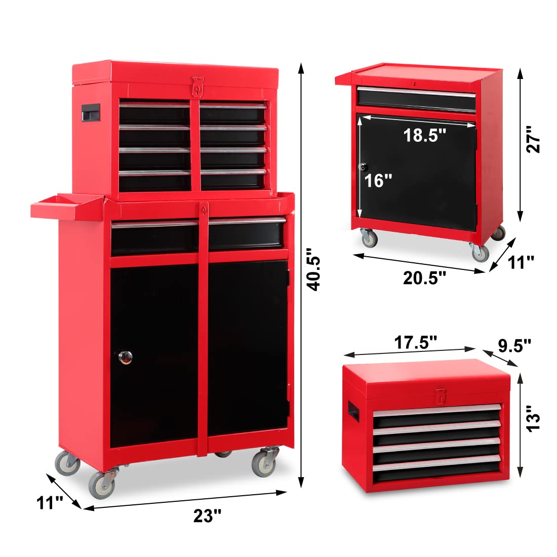 BIG RED 5-Drawer Rolling Tool Chest/Box with wheels,Metal Removable Tool Storage Cabinet for Garage and Workshop,Red/Black,ATBT3426R-RB