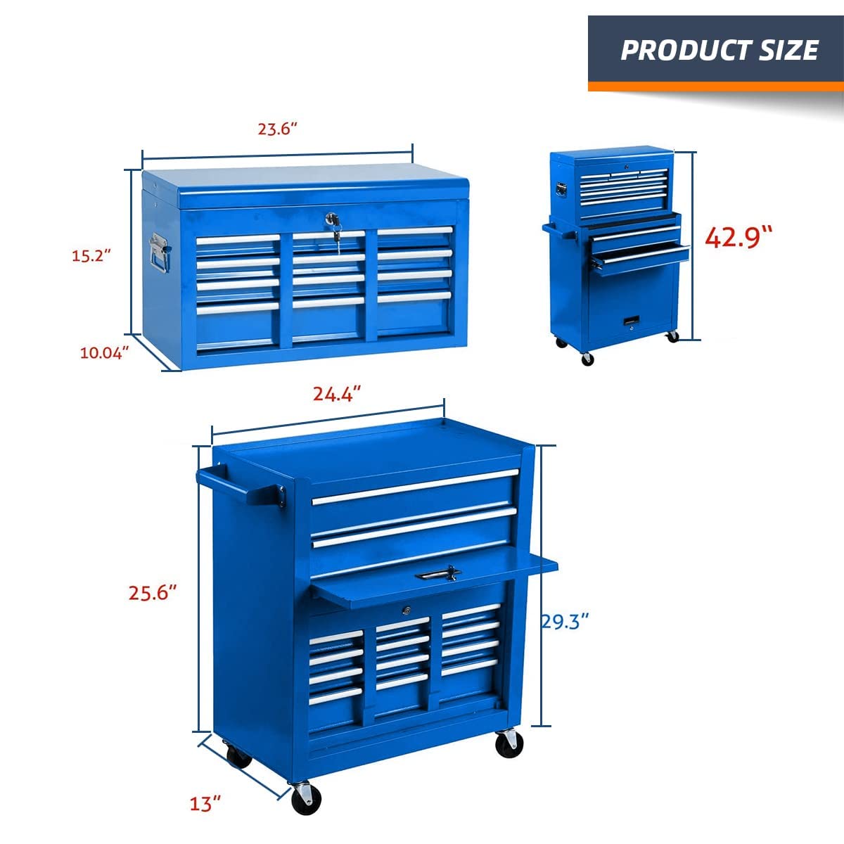 Big Lighting Deals 8-Drawer High Capacity Tool Chest, Rolling Tool Box with Lock, Tool Box on 4 Wheels with Sliding Drawers, Tool Storage Cabinet Removable Portable Box for Garage Warehouse New(Blue)