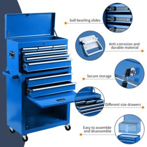 Big Lighting Deals 8-Drawer High Capacity Tool Chest, Rolling Tool Box with Lock, Tool Box on 4 Wheels with Sliding Drawers, Tool Storage Cabinet Removable Portable Box for Garage Warehouse New(Blue)