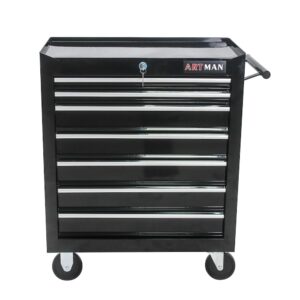 rolling tool cart with drawers and wheels mechanics tool cabinet heavy duty lockable tool chest multifunctional tool cart (7 drawers, black)