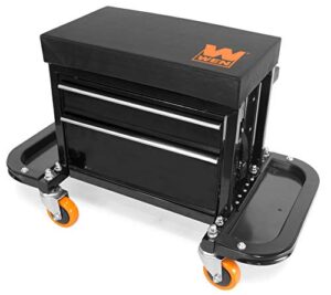 wen gg1400 400-pound capacity garage glider rolling tool chest seat with storage pouch