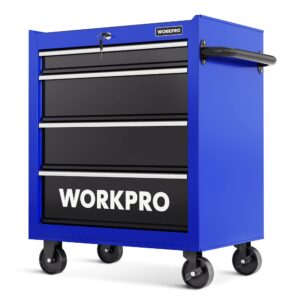 workpro 4-drawer tool chest, 26-inch rolling metal tool storage cabinet with casters, locking system, drawer liner, 450 lbs load capacity, for diy projects, home improvement, auto mechanics