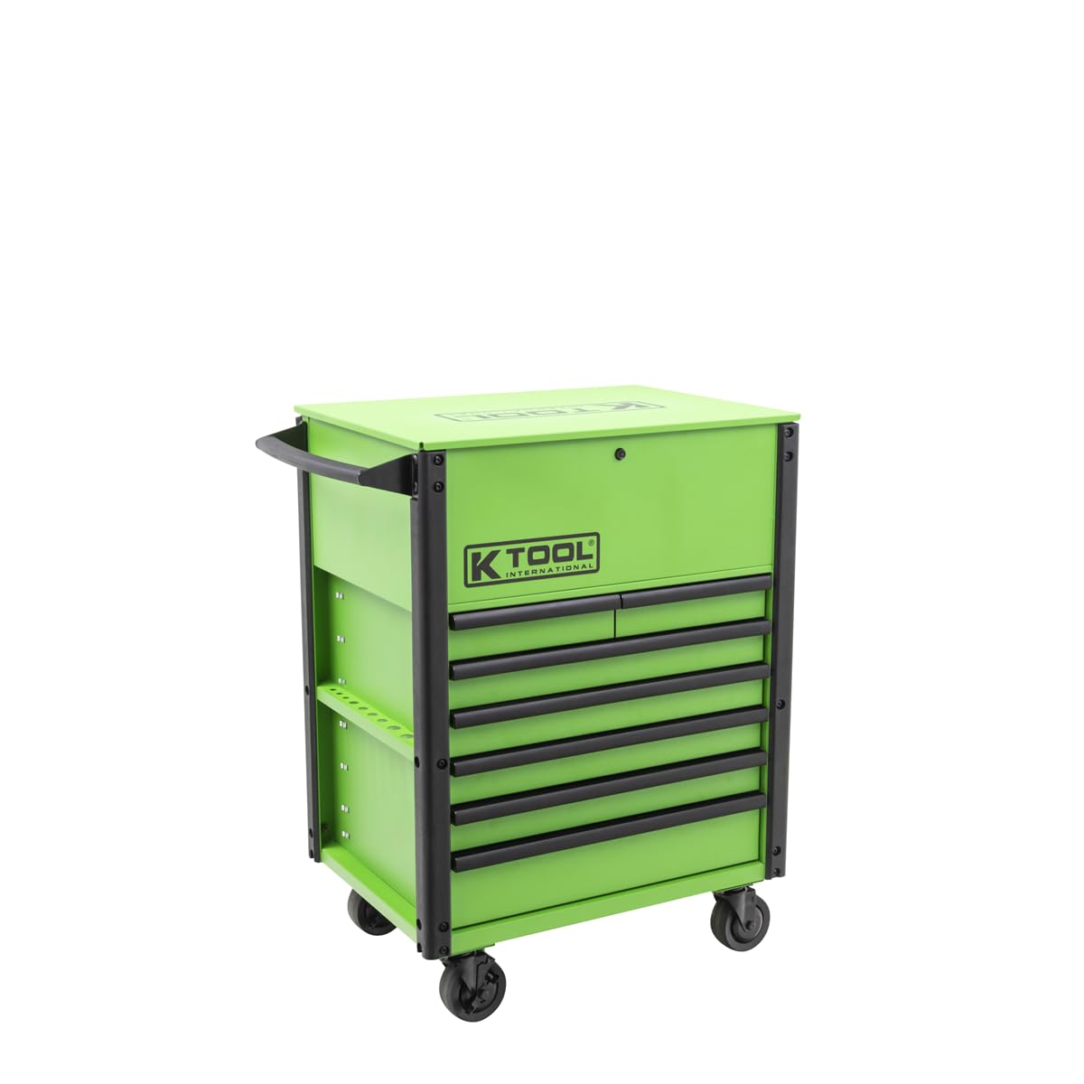 K Tool International 75124 35" Service Cart Tool Box for Garages, Repair Shops, and DIY, (7) Drawers, Locking Lid, (4) 5" Swivel Casters (2) with Brake, Protective Bumpers, Matte Finish, Neon Green