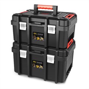 ‎dna motoring 2pcs tool boxes set - lockable organizer storage portable toolbox with removable tray for workshop garage & household, large capacity, tools-00310