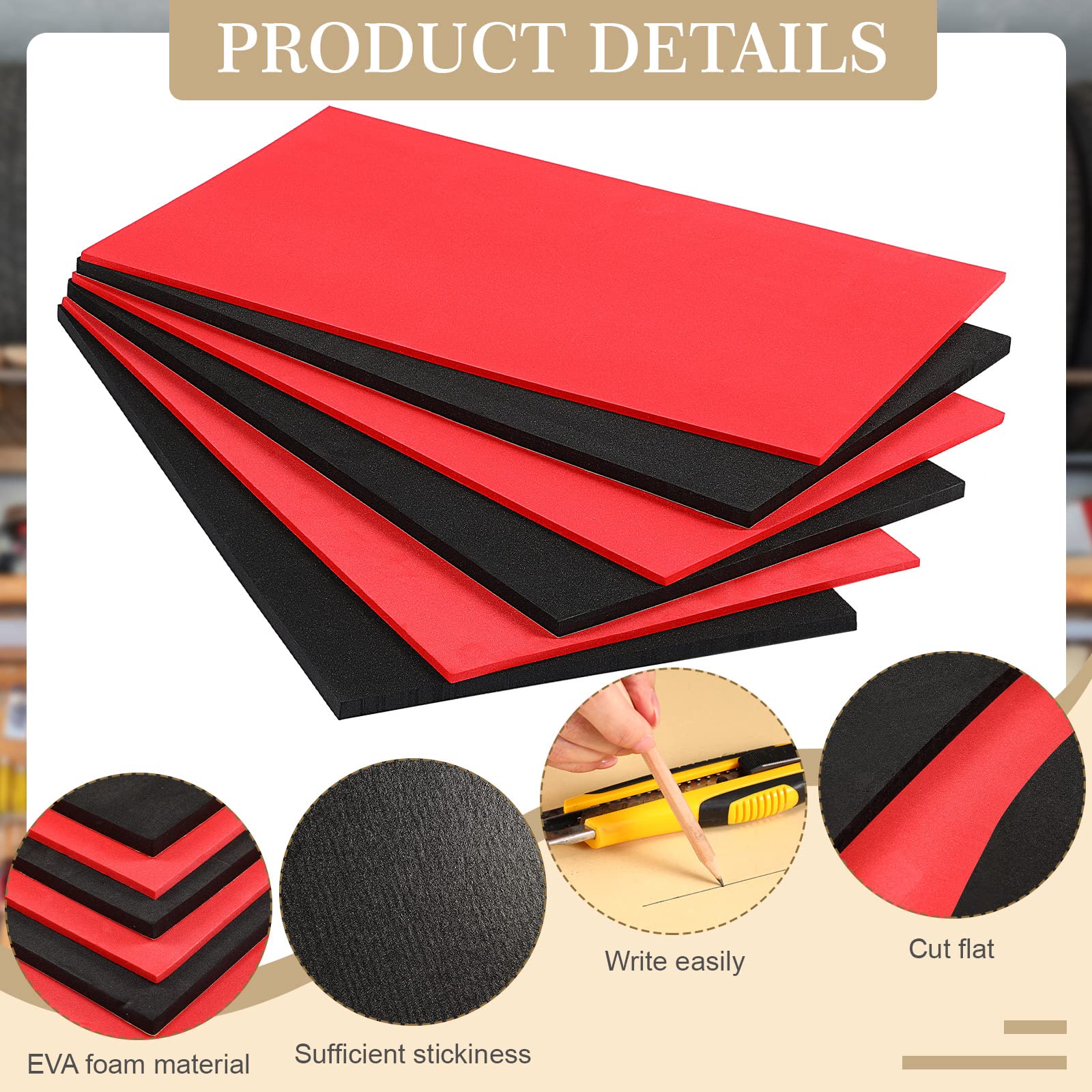 3 Sets Tool Box Shadow Foam Organizers Tool Box Liner Adjustable Inserts Foam Non Slip Liner Mat for Tool Box, Cabinet and Chest Drawers, Black Top and Red Bottom (16 x 22 Inch)