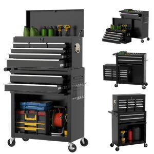 yenntrss 8-drawer rolling tool chest & removable with wheels,large tool storage cabinet with drawers for garage,toolbox organizer with lock for mechanics,warehouse,worlshop (black)