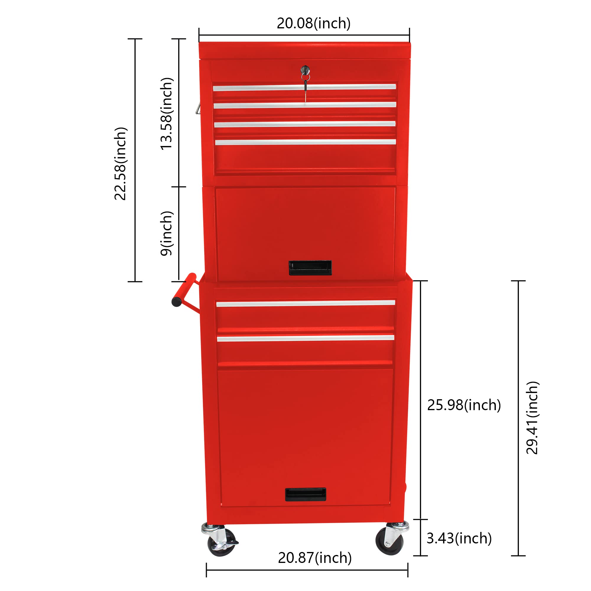 ccko 6-Drawer Rolling Tool Chest w/Lock & Key, Detachable Tool Organizer Combo High Capacity Tool Storage Cabinet w/Wheels, Movable Tool Storage Organizer Box for Garage, Warehouse & Repair Shop(Red)