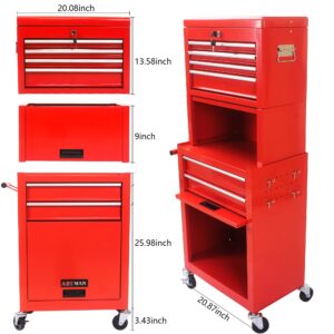 ccko 6-Drawer Rolling Tool Chest w/Lock & Key, Detachable Tool Organizer Combo High Capacity Tool Storage Cabinet w/Wheels, Movable Tool Storage Organizer Box for Garage, Warehouse & Repair Shop(Red)