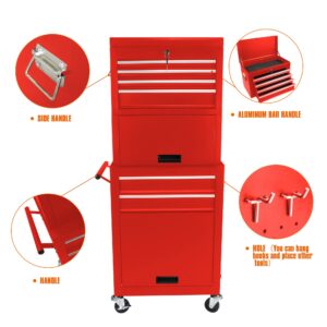 ccko 6-Drawer Rolling Tool Chest w/Lock & Key, Detachable Tool Organizer Combo High Capacity Tool Storage Cabinet w/Wheels, Movable Tool Storage Organizer Box for Garage, Warehouse & Repair Shop(Red)