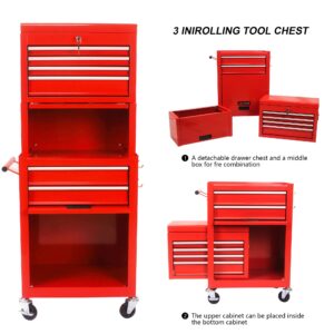 ccko 6-Drawer Rolling Tool Chest w/Lock & Key, Detachable Tool Organizer Combo High Capacity Tool Storage Cabinet w/Wheels, Movable Tool Storage Organizer Box for Garage, Warehouse & Repair Shop(Red)