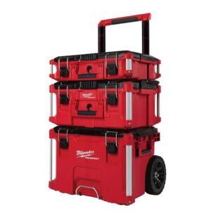 milwaukee packout rolling modular stackable tool box storage system, red