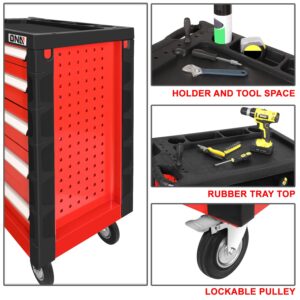 DNA MOTORING 30.5" L x 18" W x 38" H 5-Drawer Lockable Slide Tool Chest Rolling Tool Cart Cabinet (TOOLS-00001) with Keys , Red, Upgrade Package