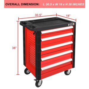 DNA MOTORING 30.5" L x 18" W x 38" H 5-Drawer Lockable Slide Tool Chest Rolling Tool Cart Cabinet (TOOLS-00001) with Keys , Red, Upgrade Package