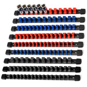 reniteco socket organizer drive abs tools-socket holder, premium quality 9 pieces holders kit 1/4-inch x 48 clips, 3/8-inch x 45 clips, 1/2-inch x 36 clips